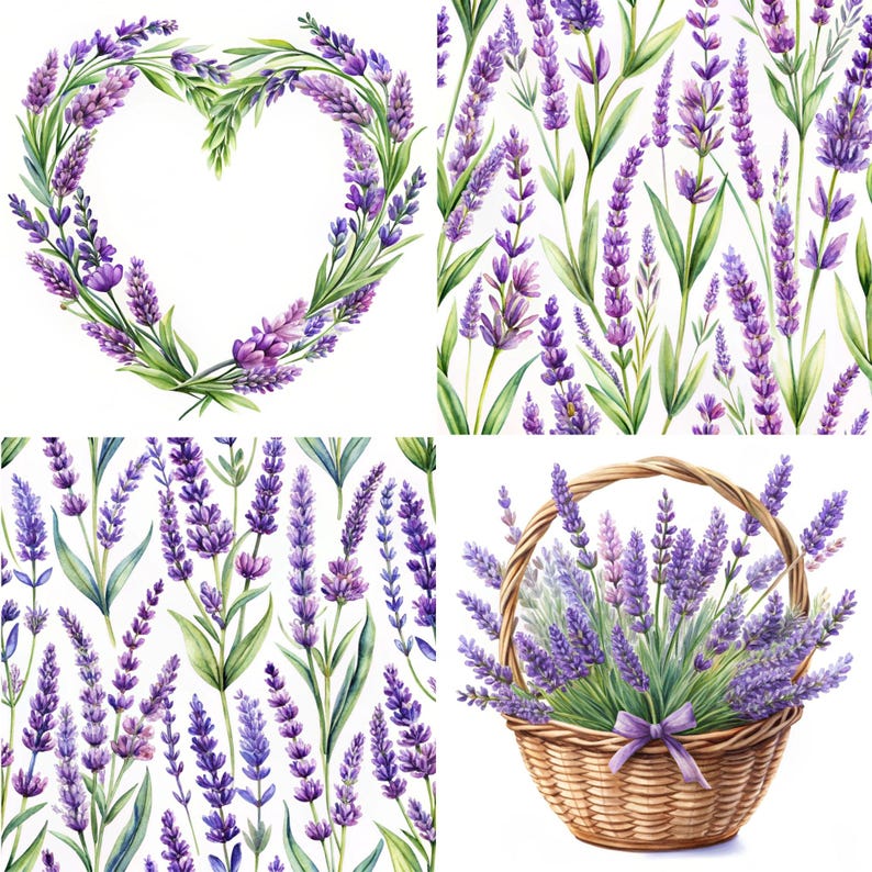 Watercolor Lavender Clipart Bundle: Floral Wreaths, Garden Scenes (JPG ...