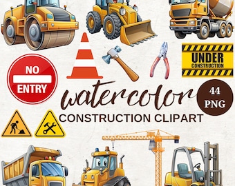 50 Watercolor Construction Truck, Construction Clipart PNG Vehicles ...