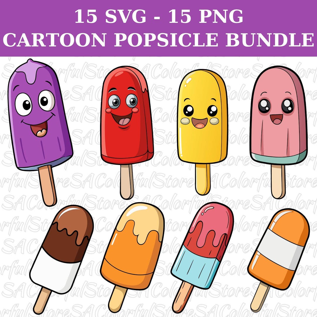 Cartoon Popsicle Clipart Bundle: Summer Designs (SVG, PNG Files) - Etsy
