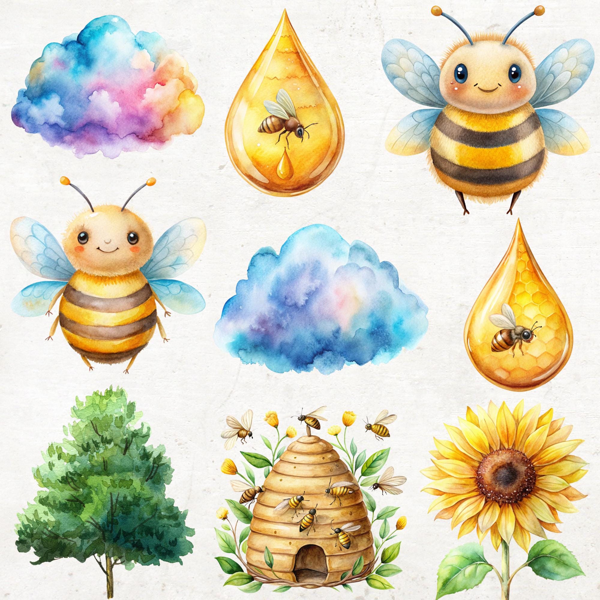 34 Honey Bee Clipart Bundle, Watercolor Bees Clipart, Bees Clipart Cute ...