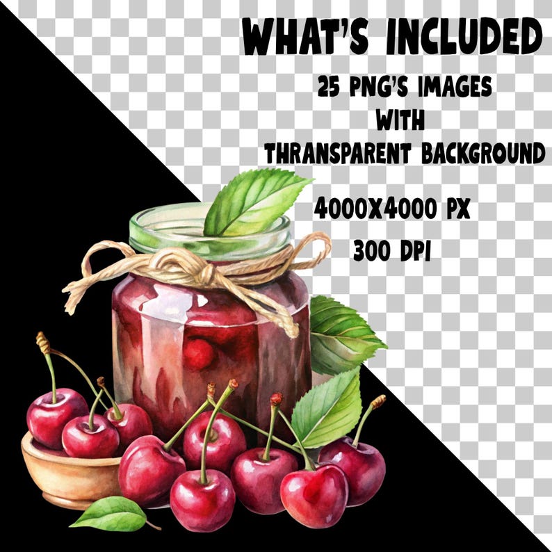 Watercolor Cherry Clipart Bundle: Blossom, Fruit, Floral (PNG Digital ...