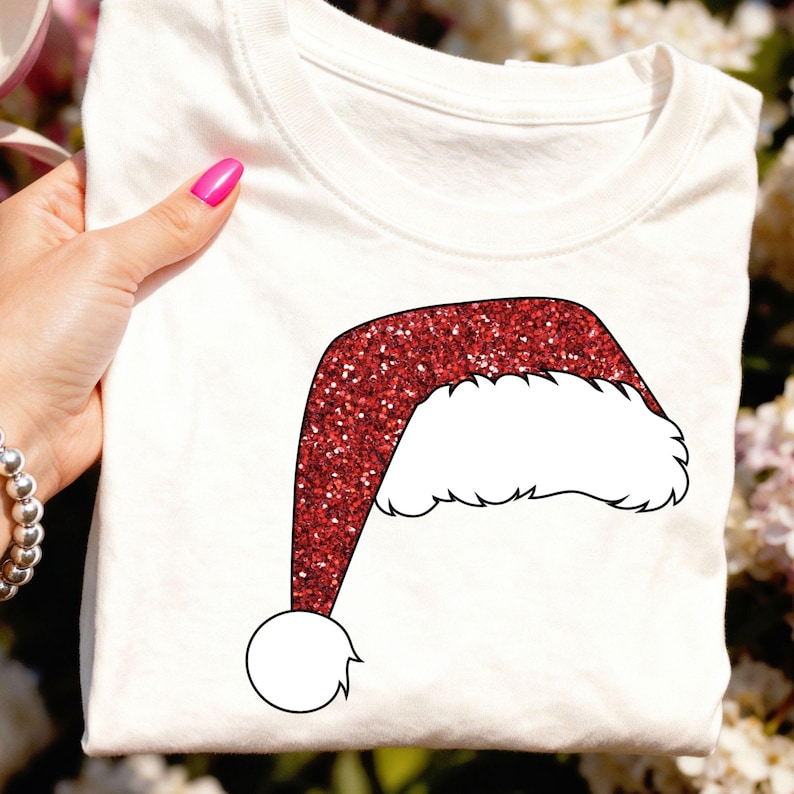 Red Glitter Santa Hat SVG and PNG, Christmas Layered Cut File (digital ...