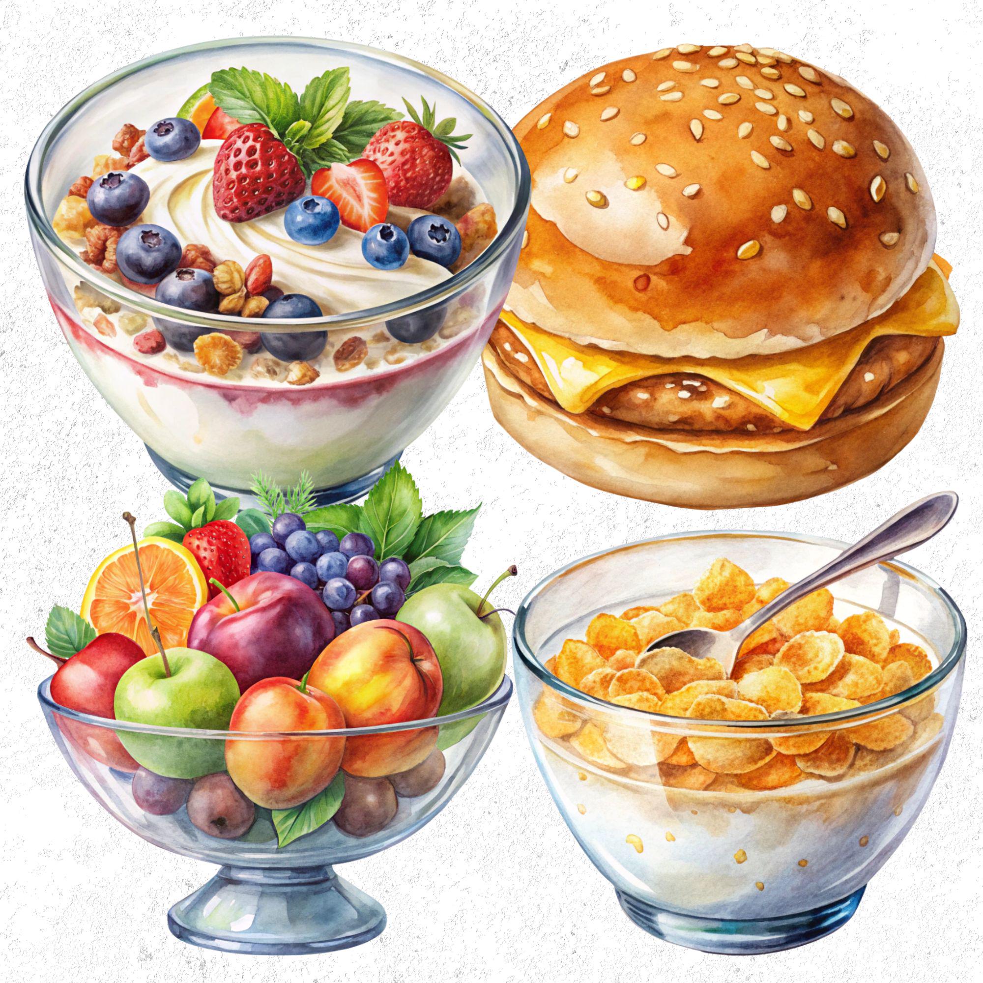 35 Watercolor Breakfast Clipart PNG, Cute Food Graphics, Brunch Food ...