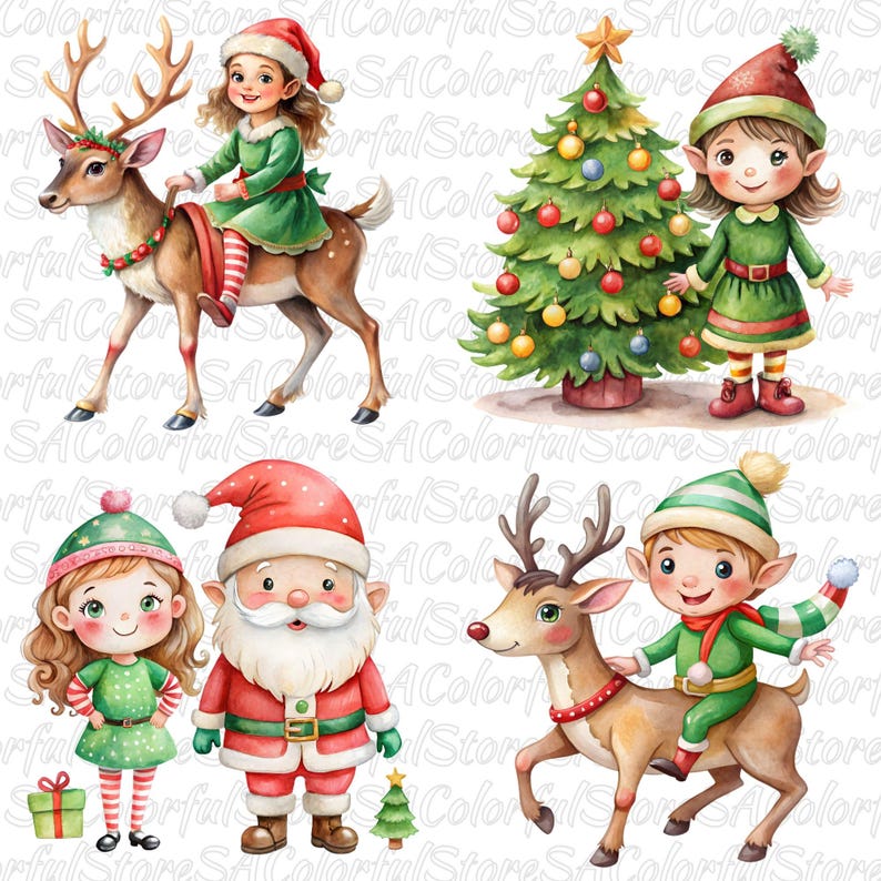 Cute Christmas Elf Clipart Bundle, Holiday Kids Illustration (PNG ...