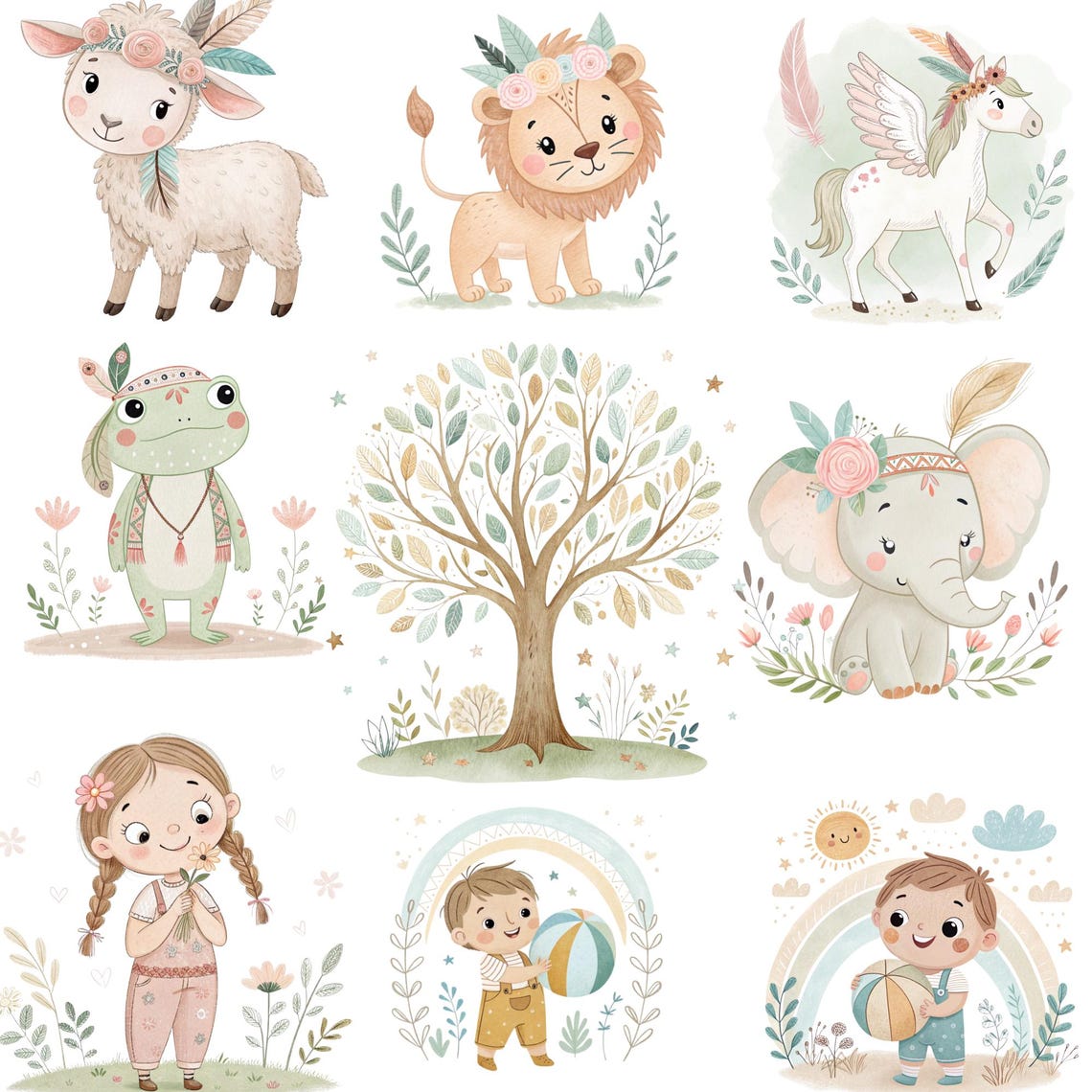 Boho Woodland Animal Clipart: Nursery Decor (PNG) - Etsy