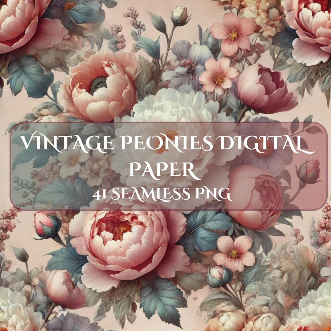 41 Vintage Peonies Digital Papers, Digital Paper Pack, Junk Journal Paper, Scrapbook Paper ...