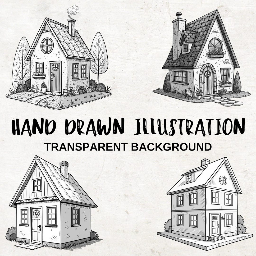 6 Black and White Houses Clipart Set Png, House Clipart Home Clipart ...