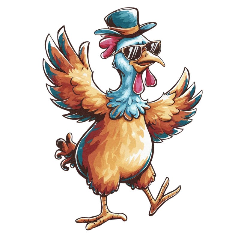 Watercolor Funky Chickens Clipart Bundle: Retro Cartoon PNG (digital ...