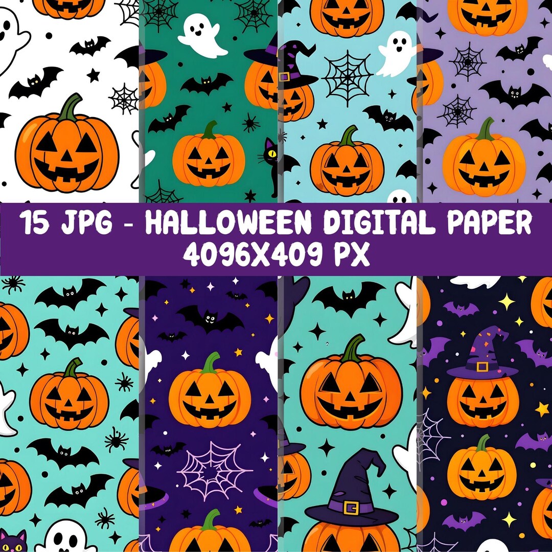 Spooky Halloween Digital Paper: Ghost & Pumpkin Patterns (JPG Download ...