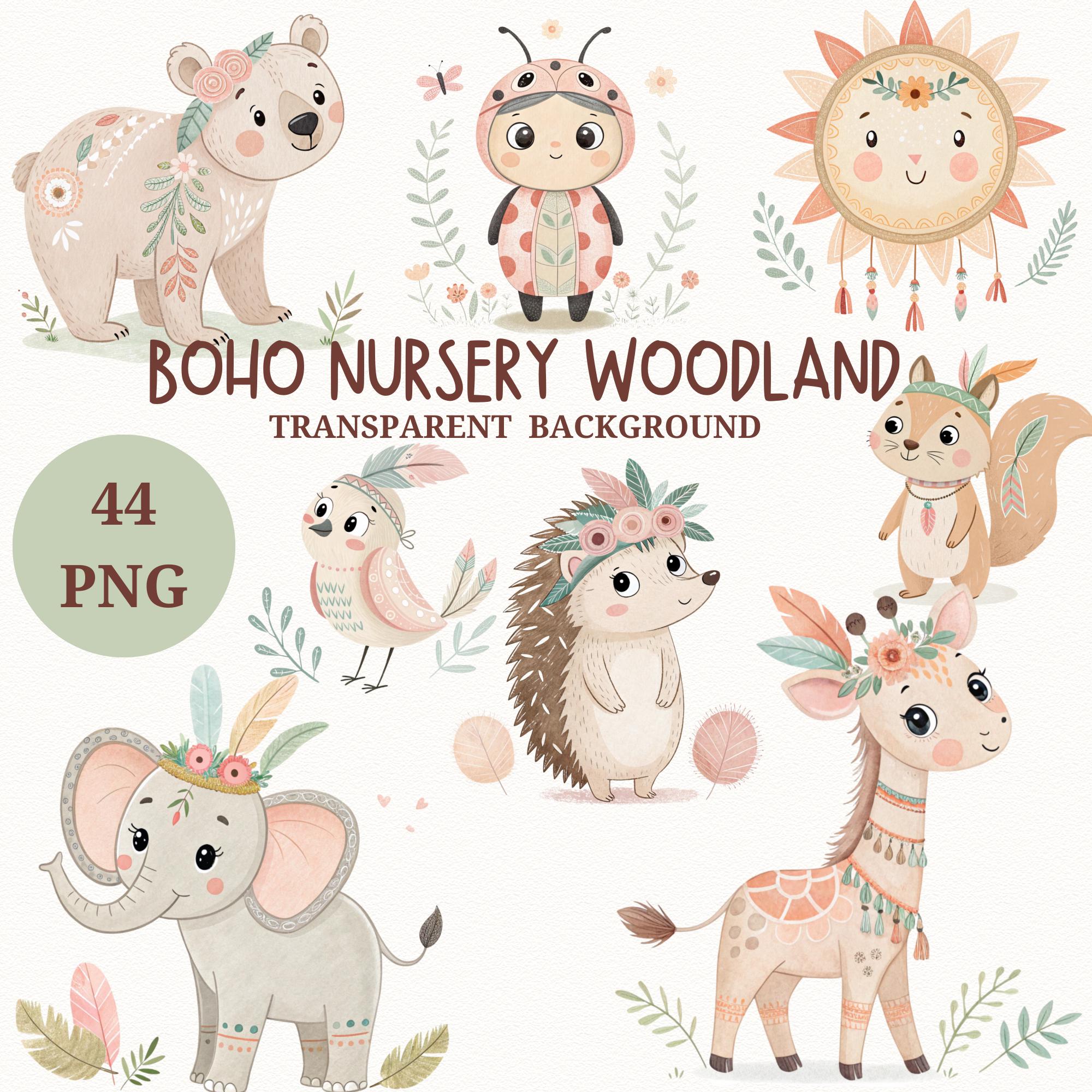 Boho Woodland Animal Clipart: Nursery Decor (PNG) - Etsy