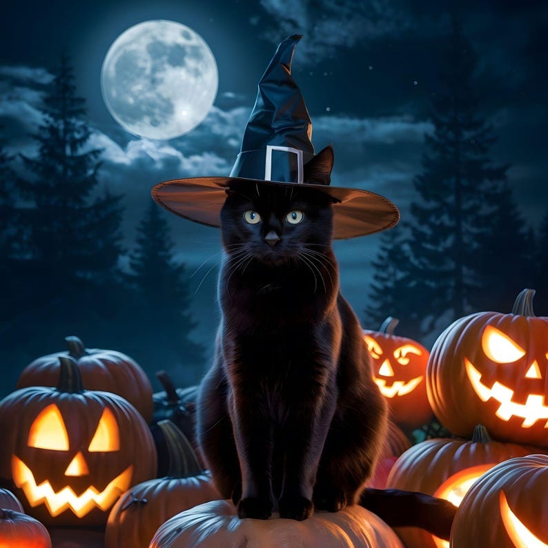 Halloween Witch Cats Clipart, Spooky Designs (12 JPG) - Etsy