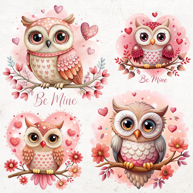 10 Valentines Day Clipart Watercolor Cute Valentines Owl Valentines Day ...