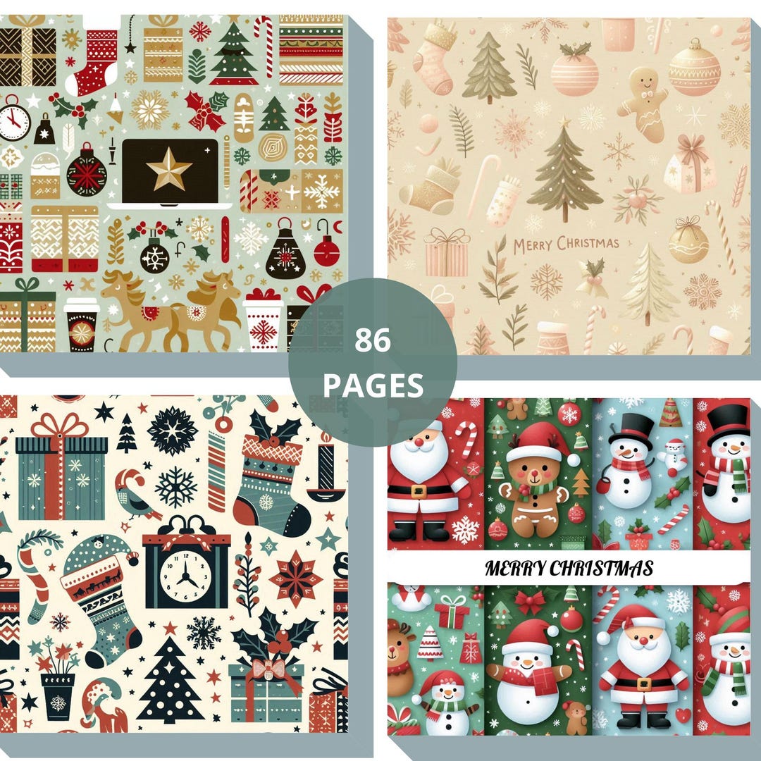 Classic Christmas Printable Paper Pack Gifted Pack Png Digital Paper ...