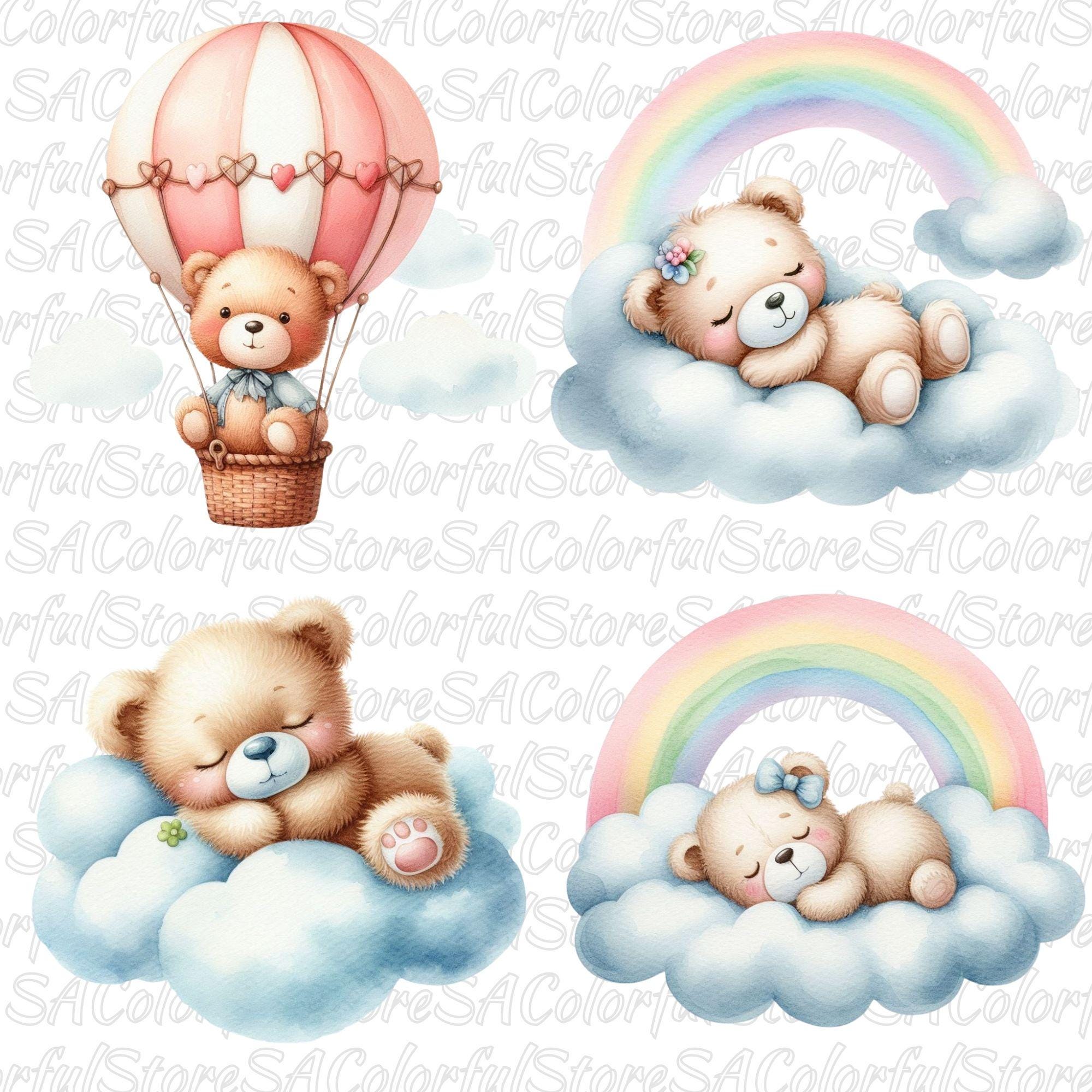 Watercolor Teddy Bear Clipart: Baby Shower Nursery Art (PNG Digital ...