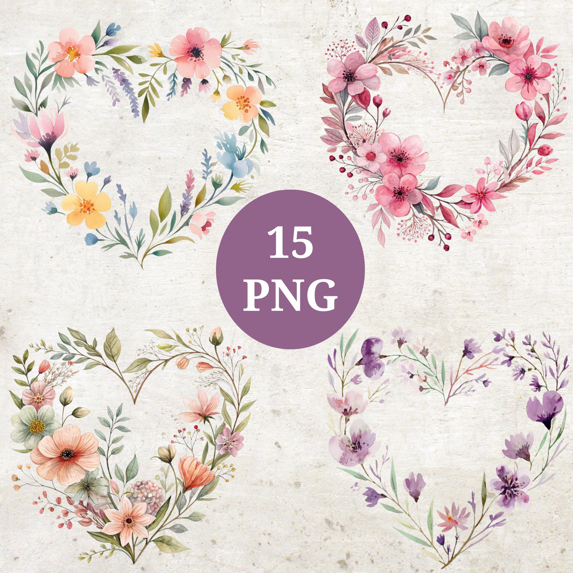 15 Heart Wreath Clipart Floral Heart Wreath Png Floral Frame Valentines ...