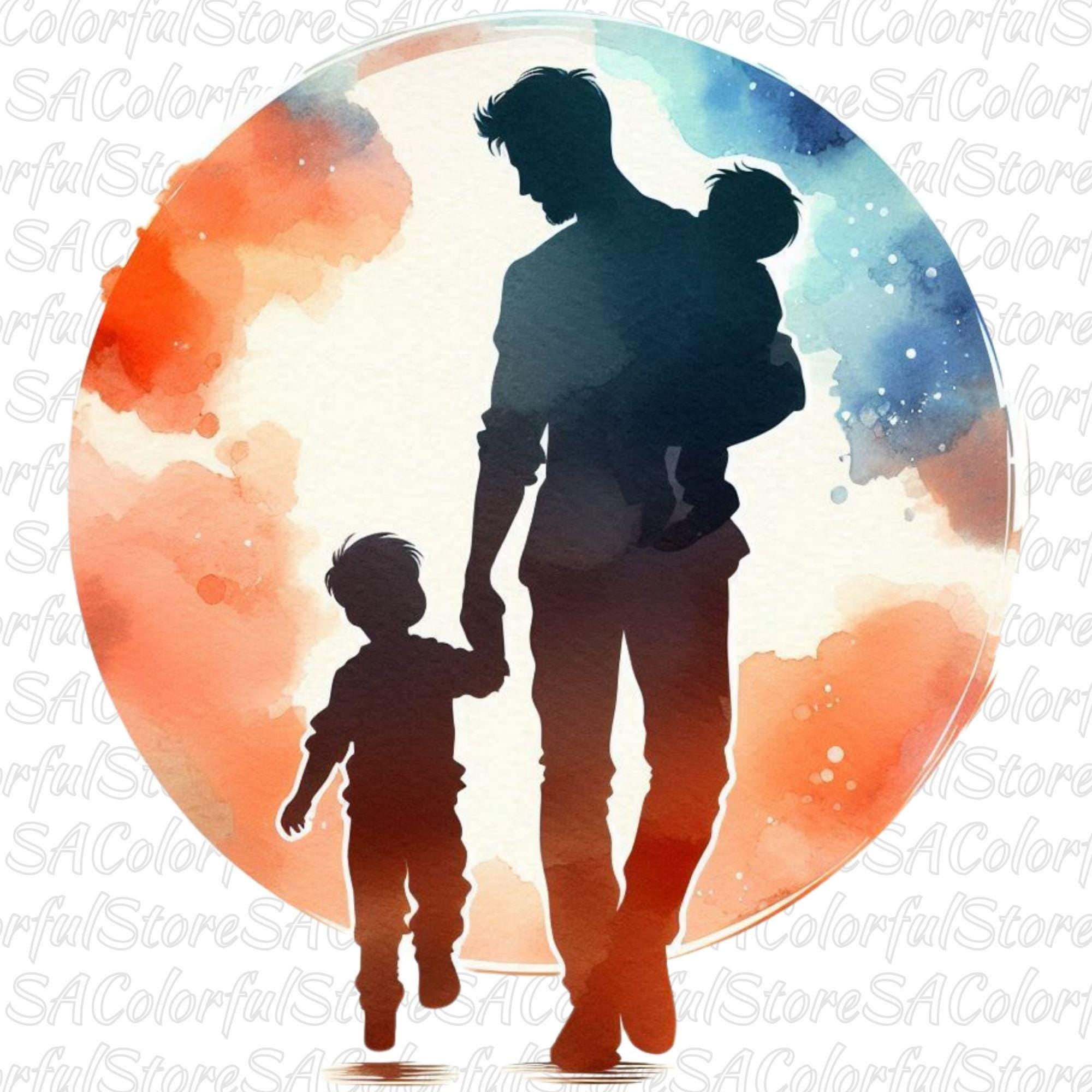 Father's Day Watercolor Clipart: Dad and Son Silhouettes (PNG Digital ...