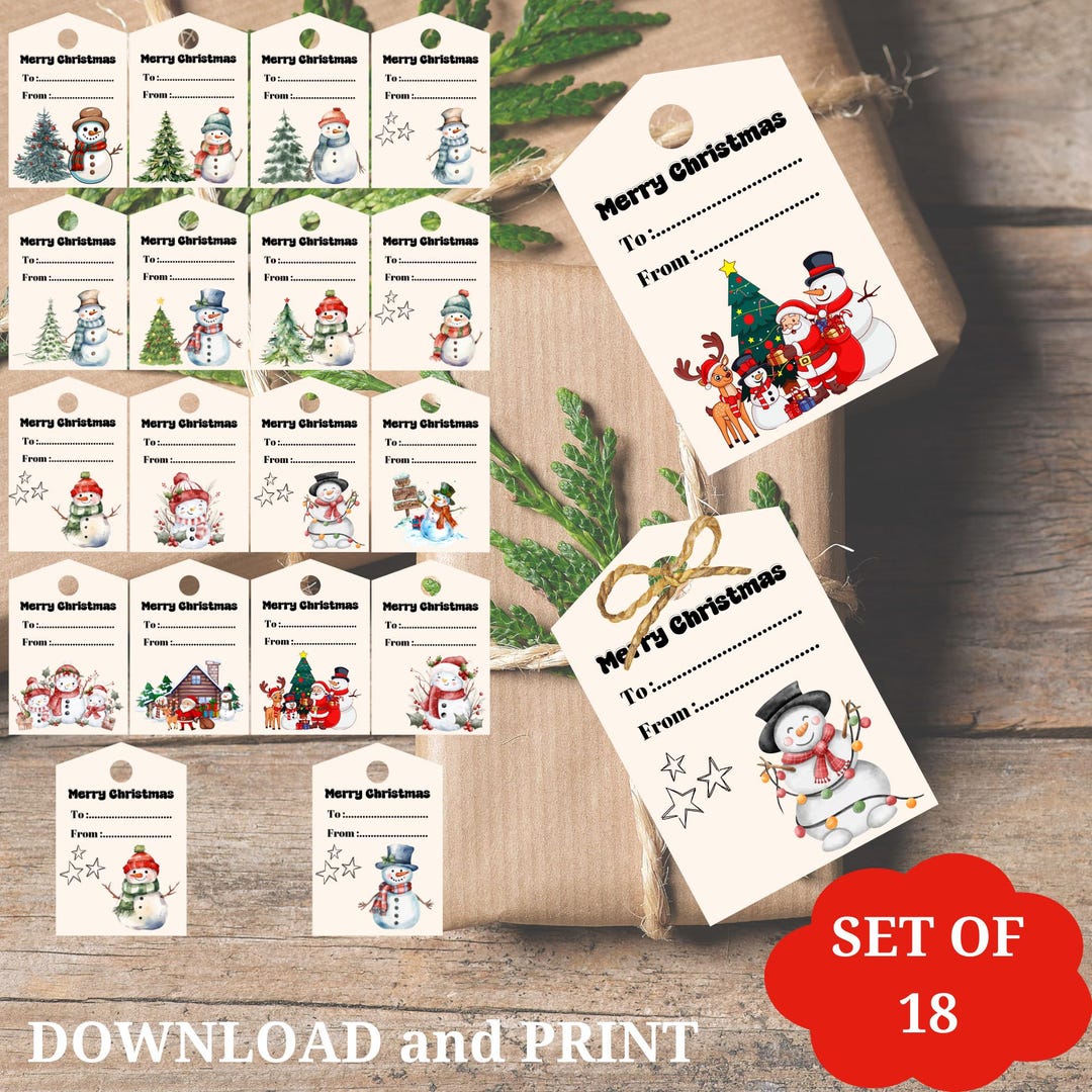 Printable Christmas Gift Tags Set of 18 Christmas Label Holiday Party ...