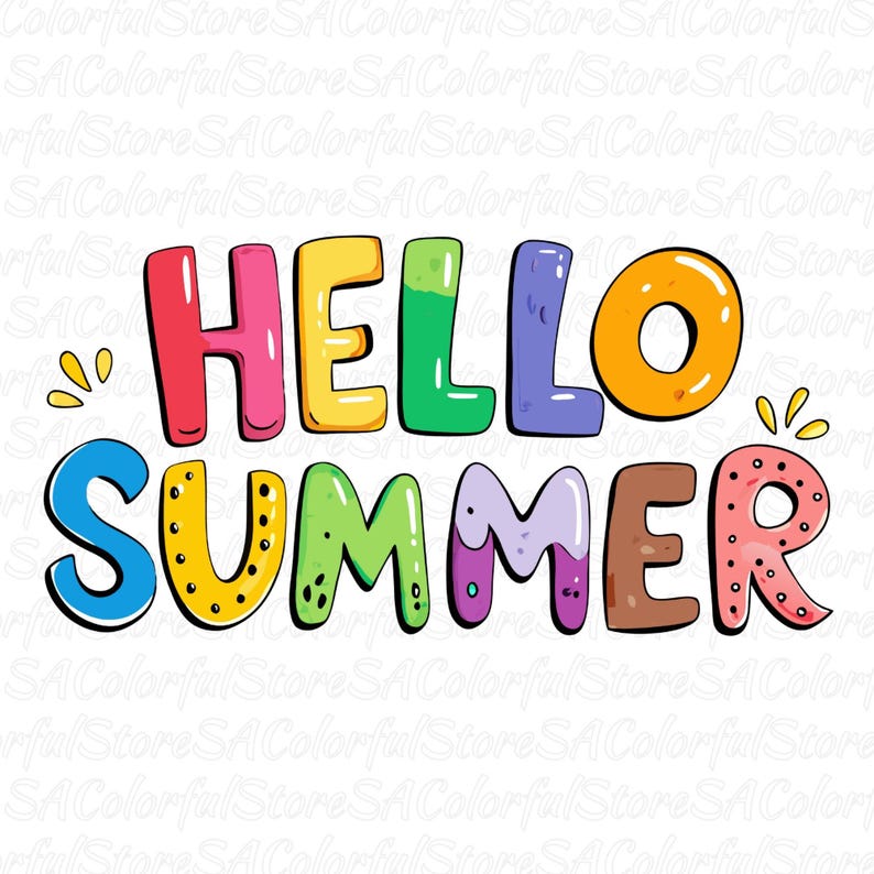 Hello Summer SVG PNG Bundle: Colorful Doodle Letters, T-shirt Design ...