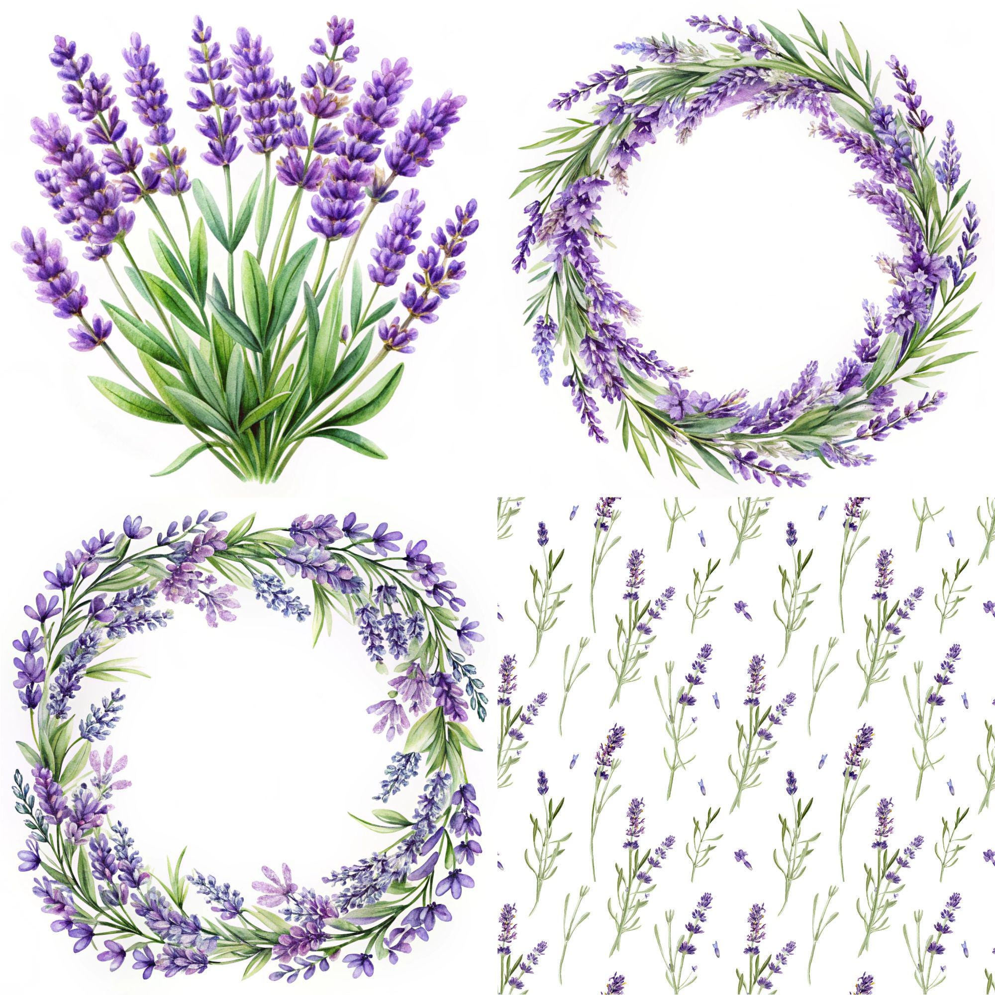 Watercolor Lavender Clipart Bundle: Floral Wreaths, Garden Scenes (JPG ...