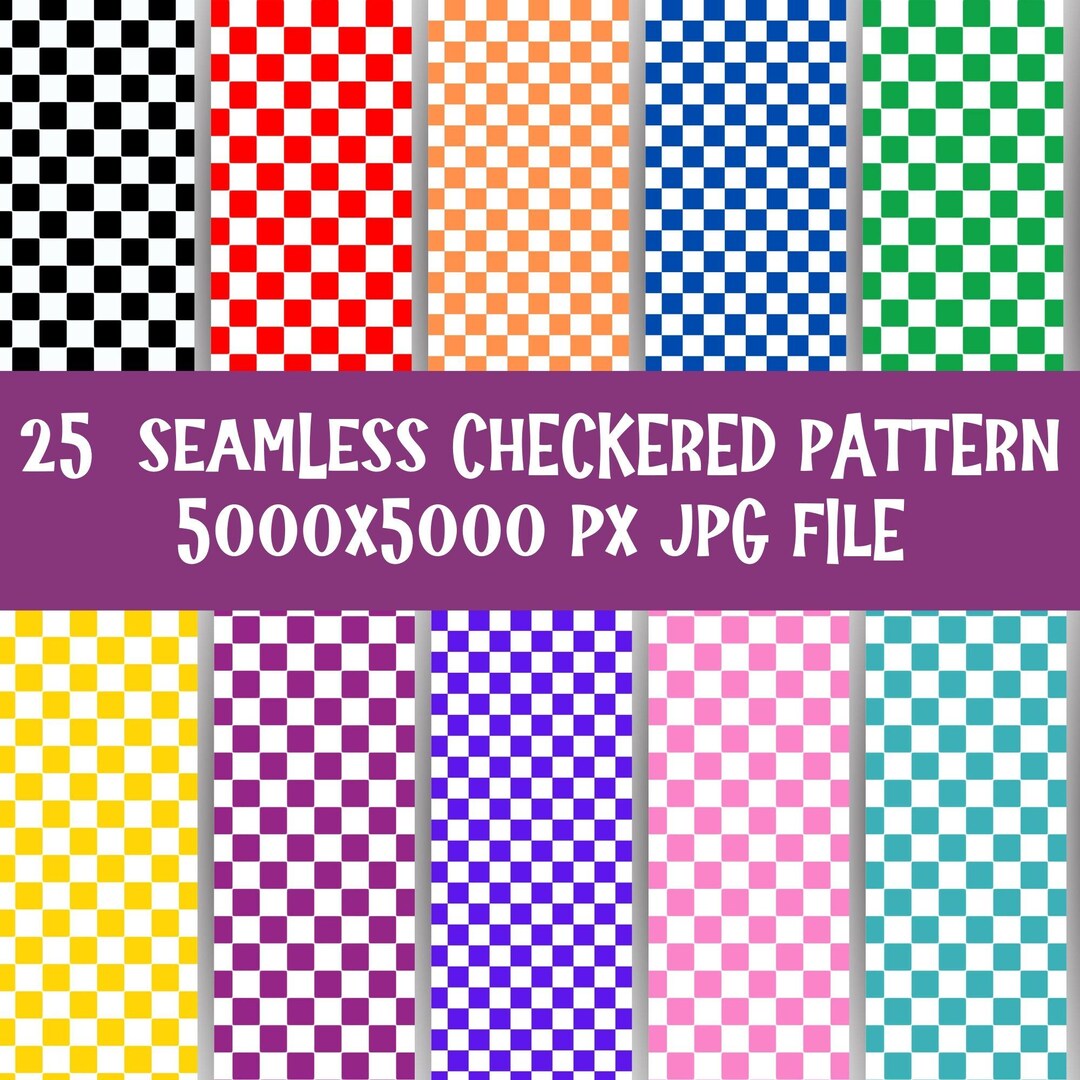 Seamless Checkered Pattern JPG, 25 Colors Checkered Digital Paper, Boho ...