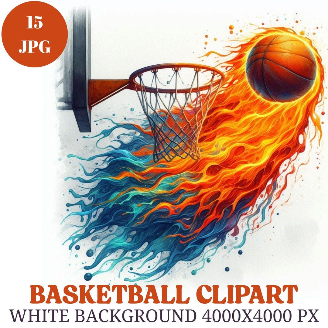 Watercolor Basketball Clipart Bundle: Dynamic Sports Art (digital ...