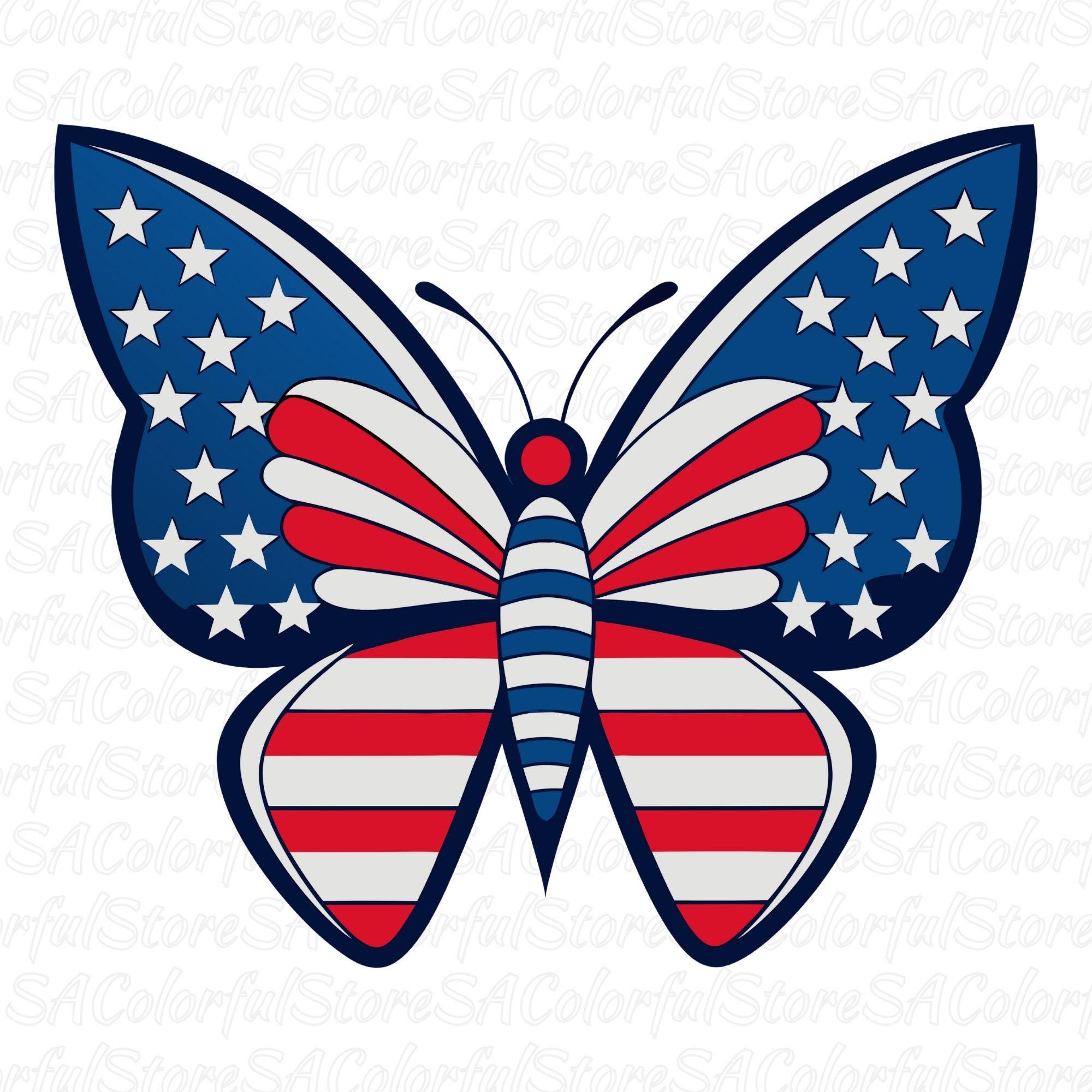 American Flag Butterfly SVG PNG: 4th of July Patriotic Design (digital ...