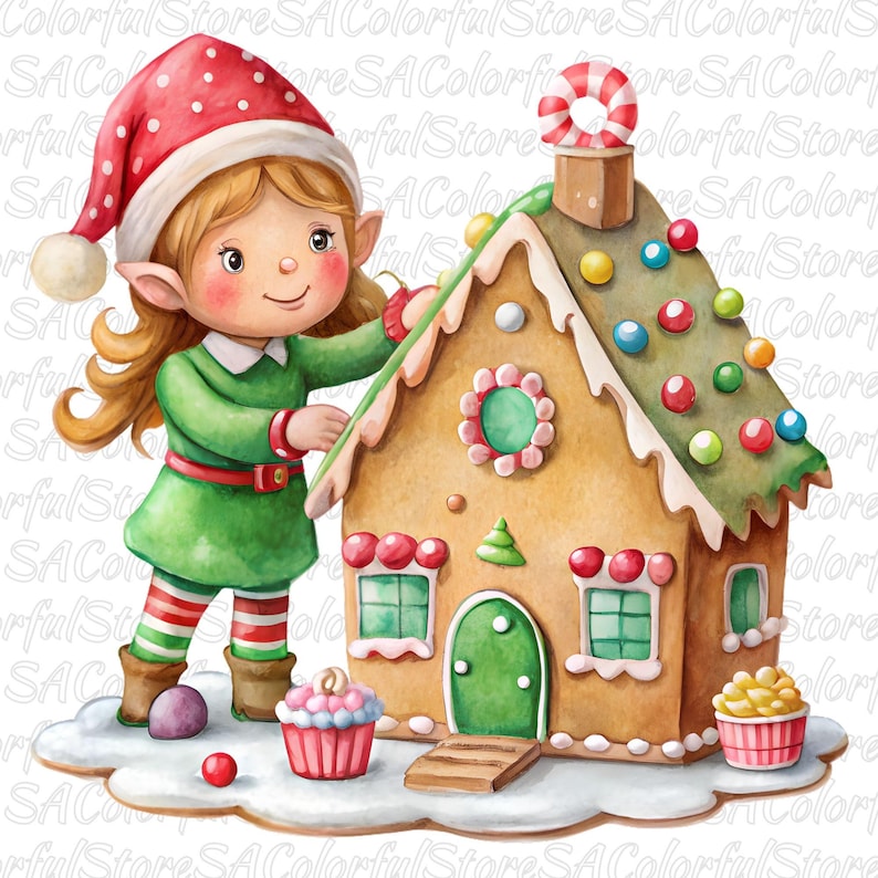 Cute Christmas Elf Clipart Bundle, Holiday Kids Illustration (PNG ...