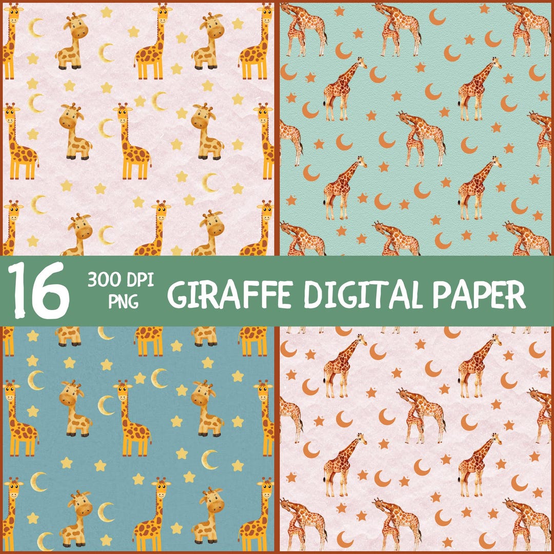 16 Giraffe Digital Paper Pack Printable Junk Journal Scrapbooking, New ...