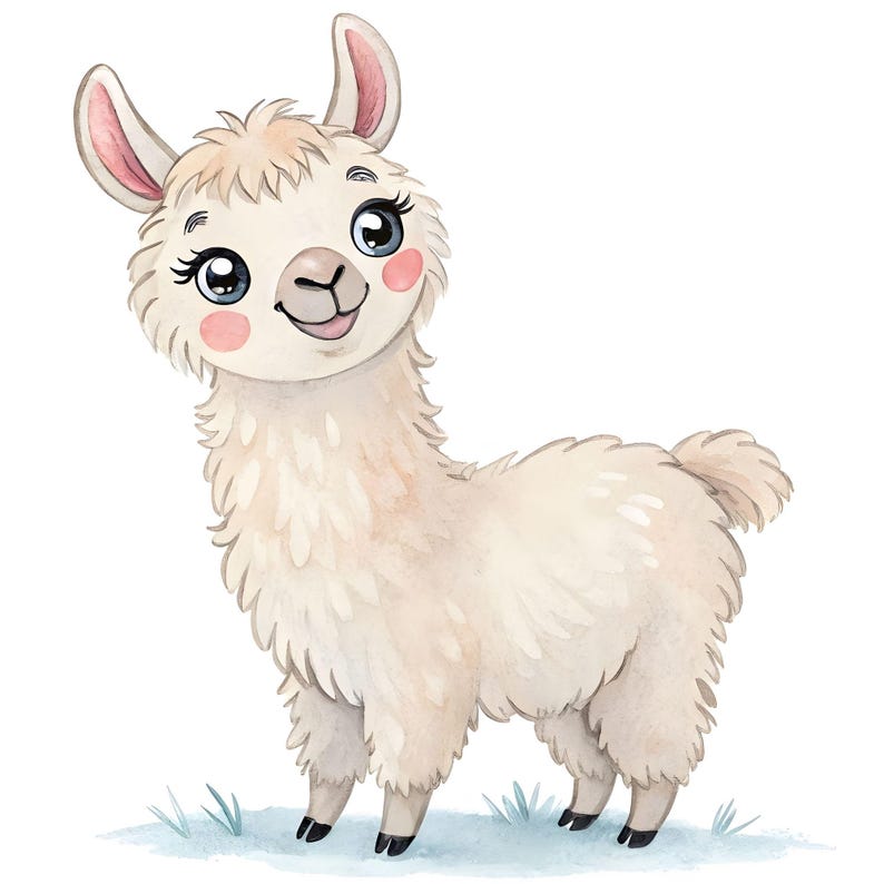 12 JPG Watercolor Cute Llama Clipart Bundle, Baby Lama Jpg Illustration ...