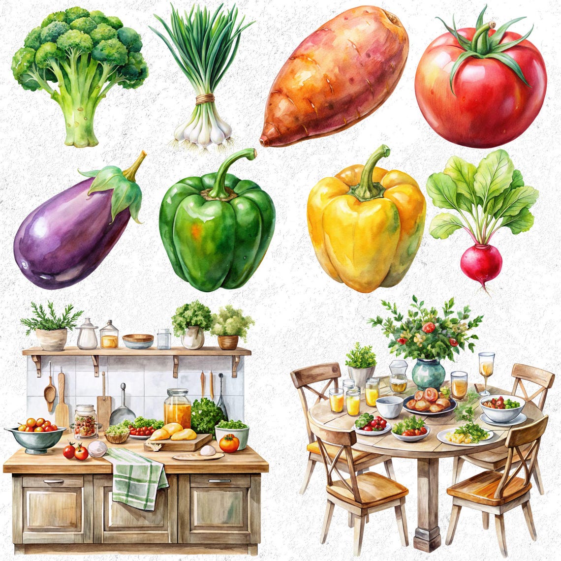 Watercolor Cooking Clipart Bundle: Kitchen Food Graphics (digital ...