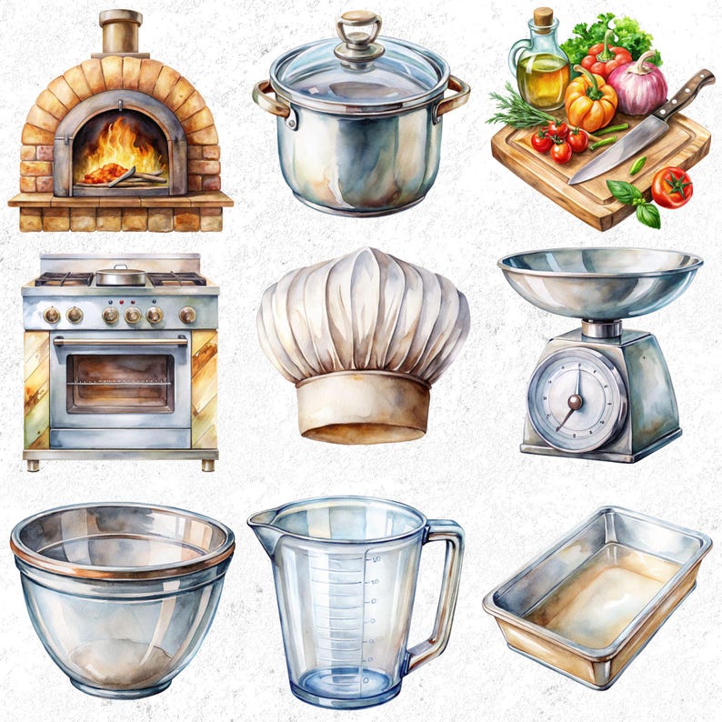 Watercolor Cooking Clipart Bundle: Kitchen Food Graphics (digital ...