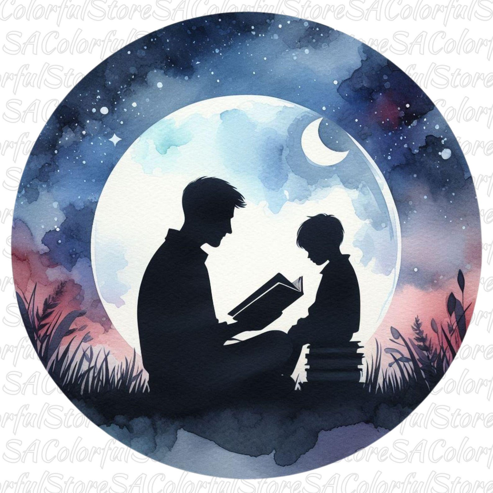 Father's Day Watercolor Clipart: Dad and Son Silhouettes (PNG Digital ...