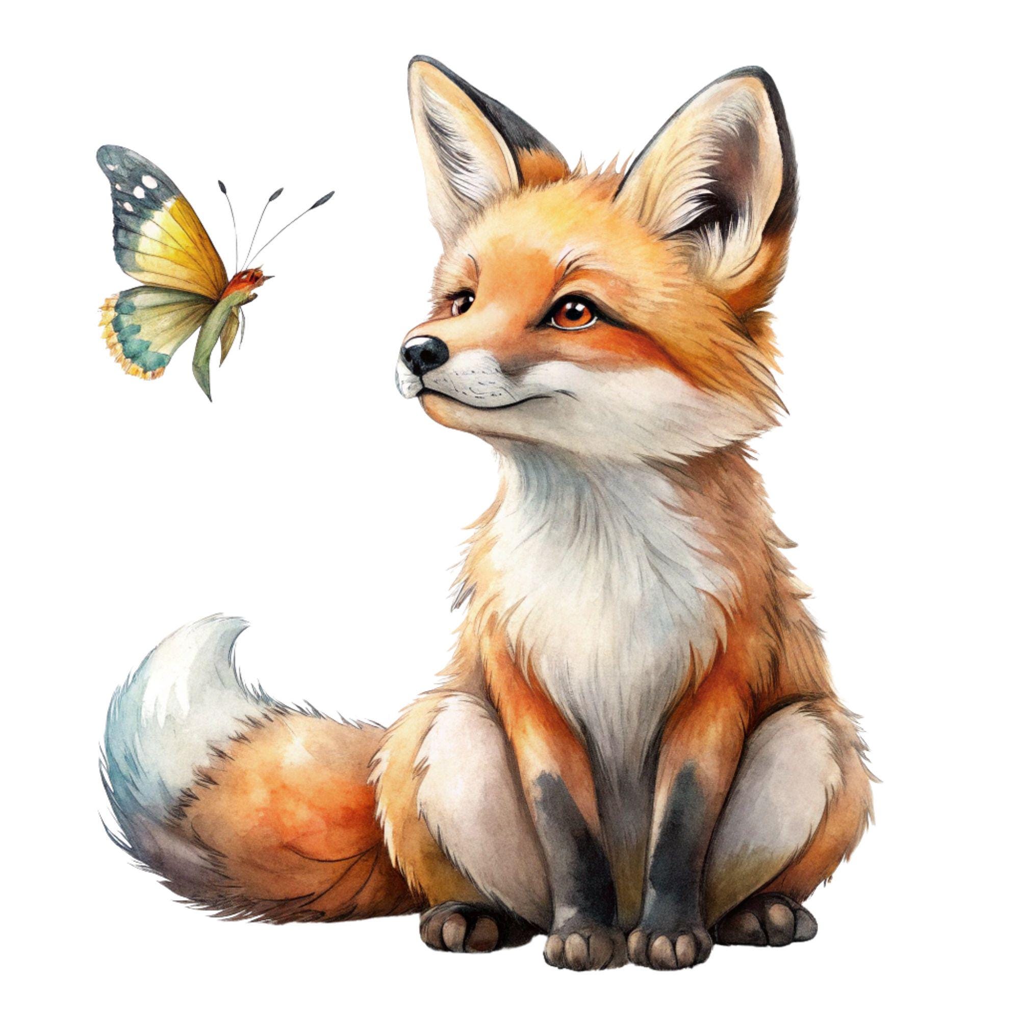 Watercolor Fox and Butterfly Clipart Bundle: Nursery Art (digital ...