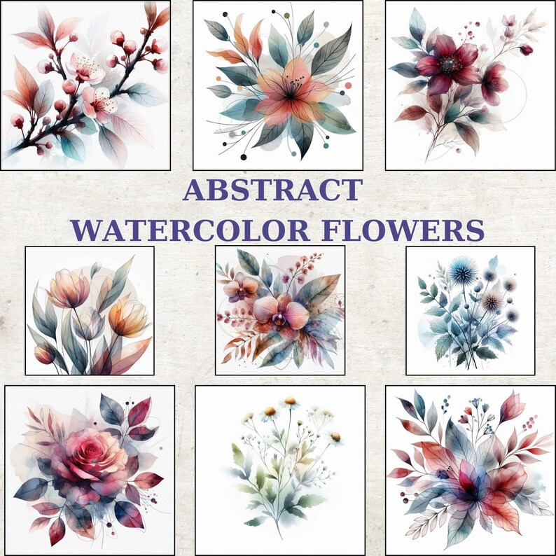 Watercolor Flower Clipart Set: Abstract Floral PNG Images (digital ...