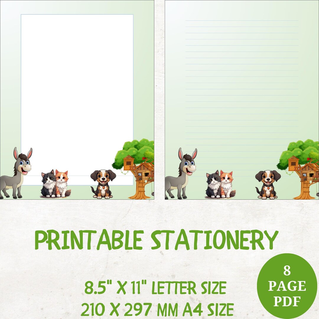 8 Farm Animal Printable Stationery, Printable Stationery Borders ...