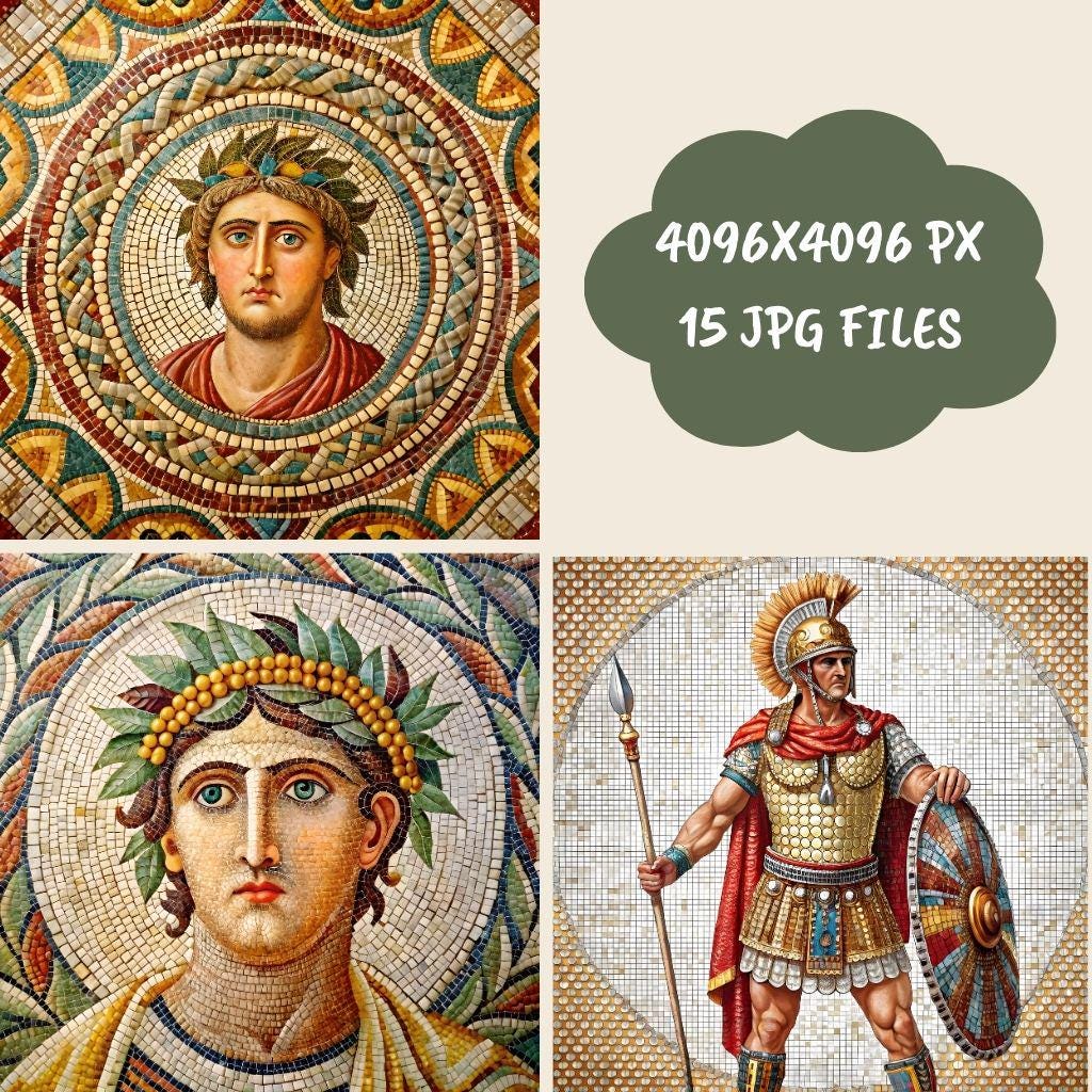 Ancient Rome Mosaic Clipart, 15 High Resolution Jpgs, Roman Emperor Art ...