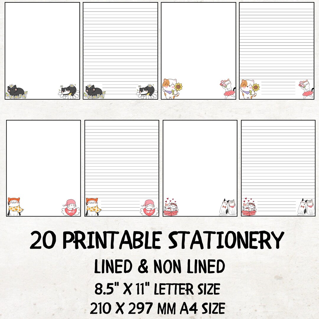 20 Cat Printable Stationery, Goodnotes Template, Printable Kitten ...