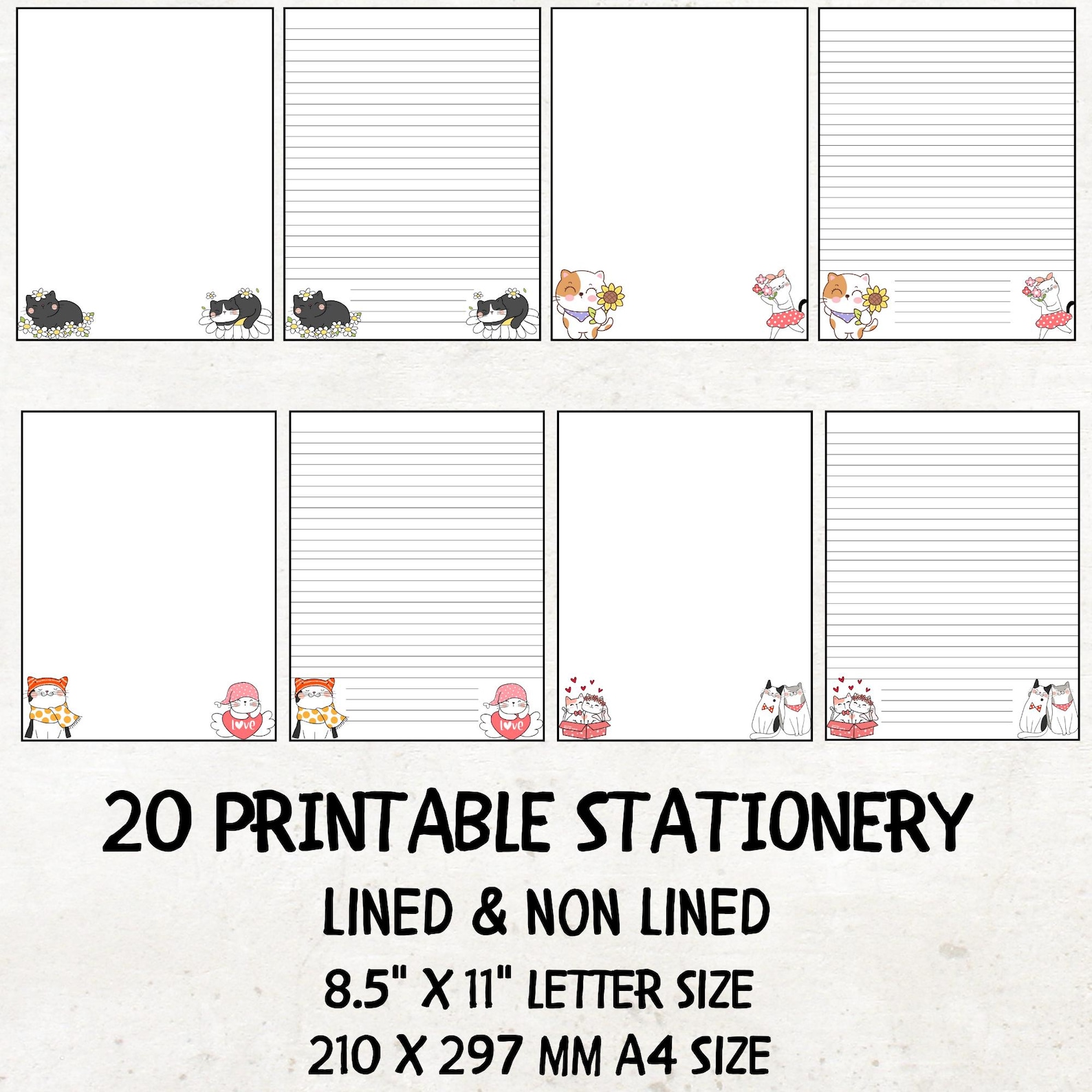 20 Cat Printable Stationery, Goodnotes Template, Printable Kitten ...