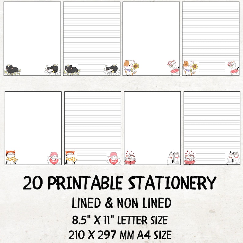 20 Cat Printable Stationery, Goodnotes Template, Printable Kitten ...