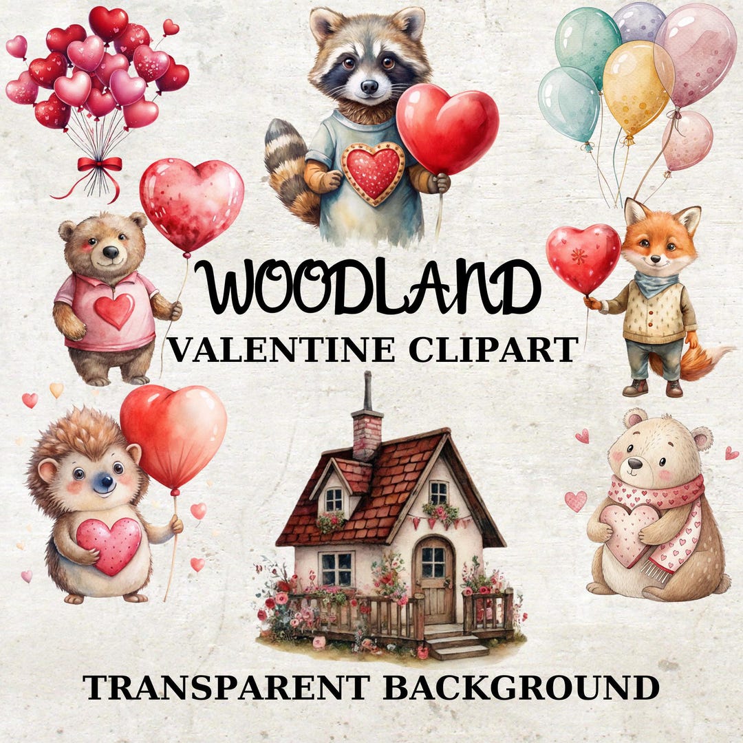 20 Watercolor Valentines Day Clipart, Cute Animals, Valentines Png ...