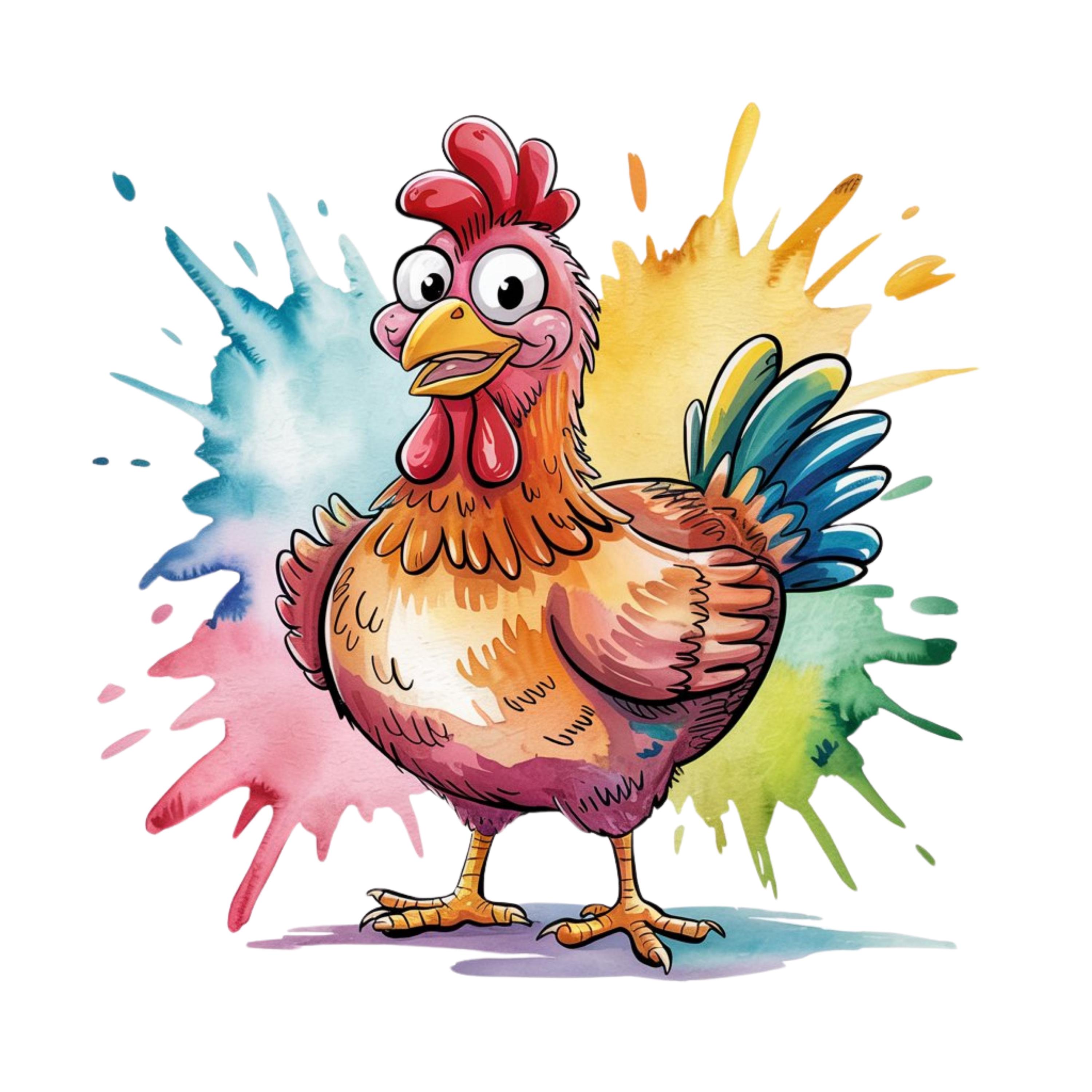 10 Watercolor Funky Chickens Clipart Bundle, Transparent Png, Digital ...