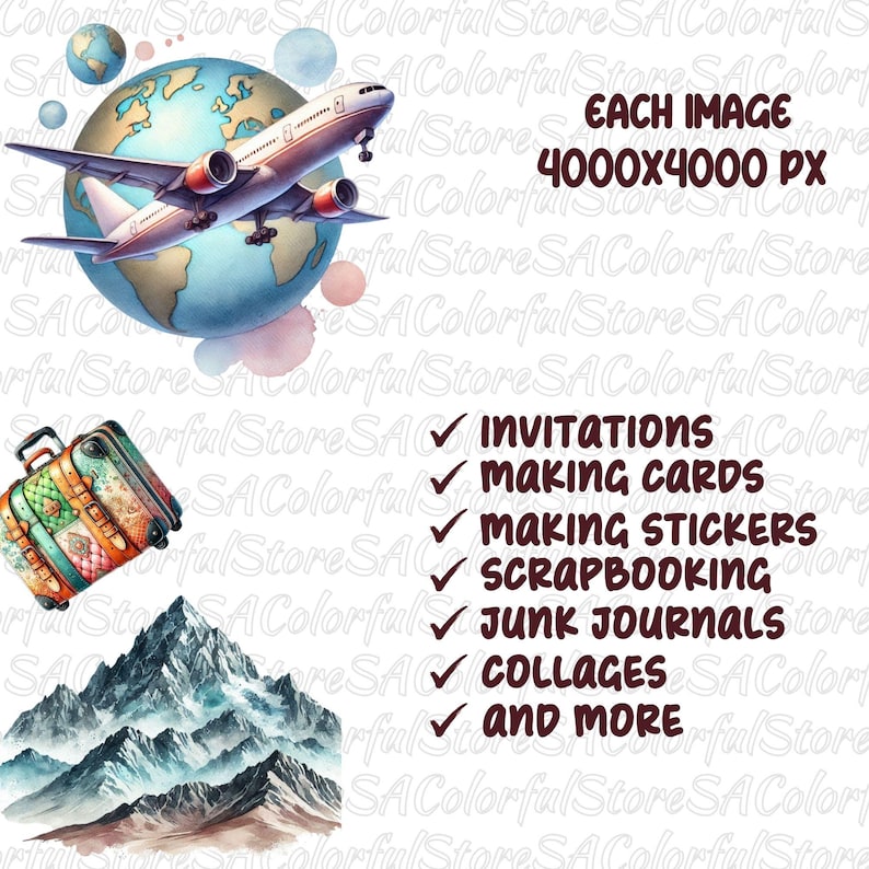 Watercolor Travel Clipart: Vacation Graphics, Landmarks, Luggage (PNG ...