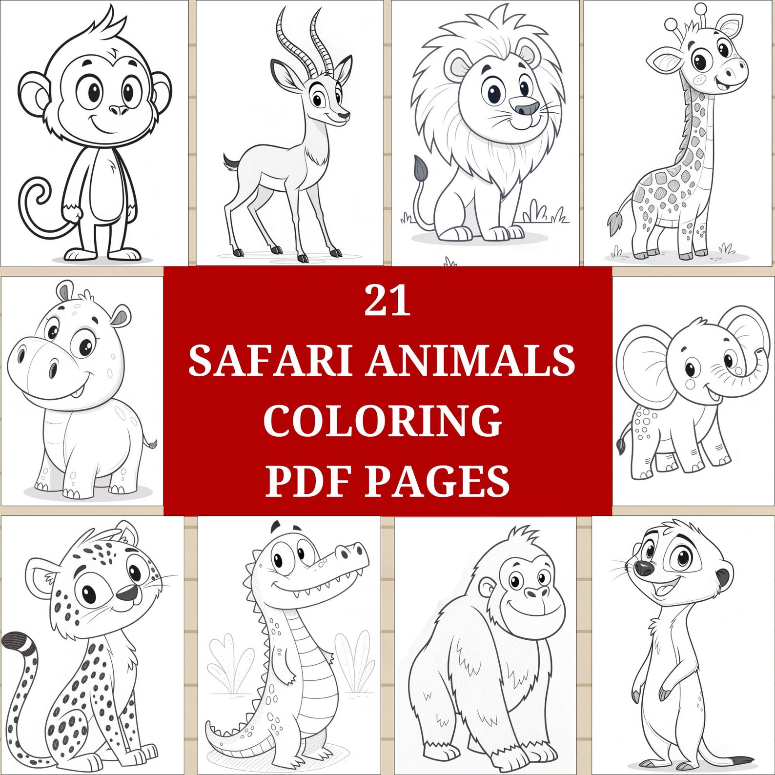 Safari Animals Coloring Pages, 21 Designs (PDF Download) - Etsy
