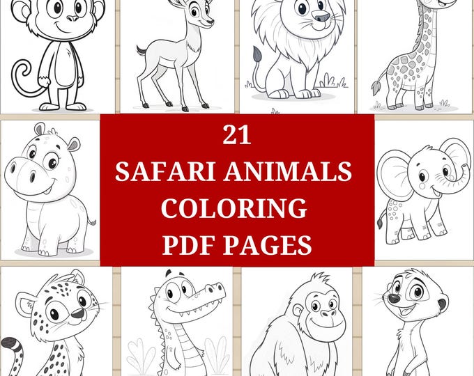 Safari Animals Coloring Pages, 21 Designs (PDF Download) - Etsy