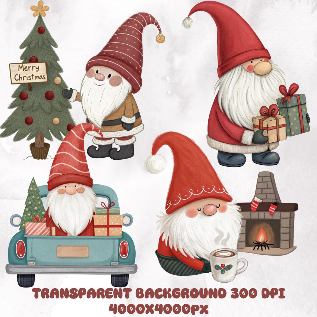 35 Png Christmas Gnome Clipart Bundle Adorable Santa Gnome Clipart ...