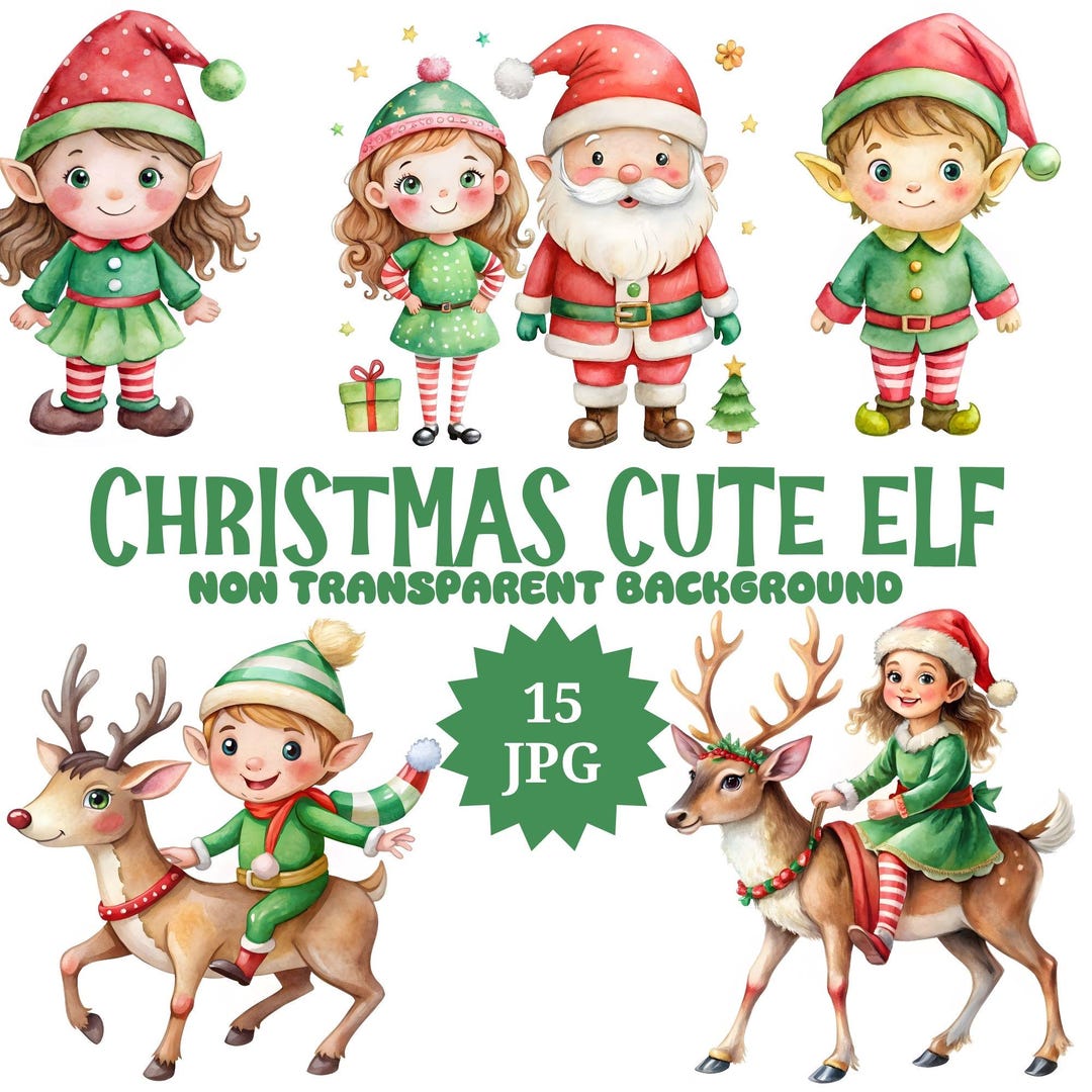 Christmas Elf Clipart Bundle, Holiday Kids Illustration (JPG Digital ...