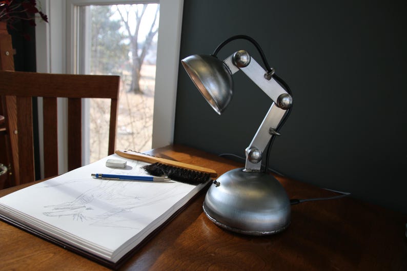 Handmade Polished Steel, Industrial Style LED Table Lamp - Etsy