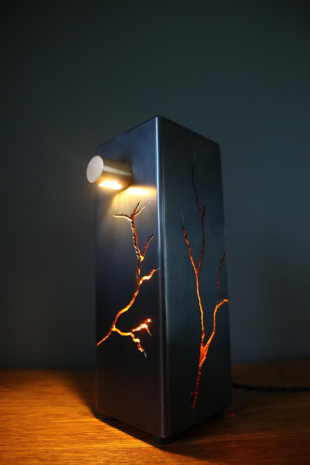 Handcrafted Monolithic Table Lamp With Fire Effects - Etsy