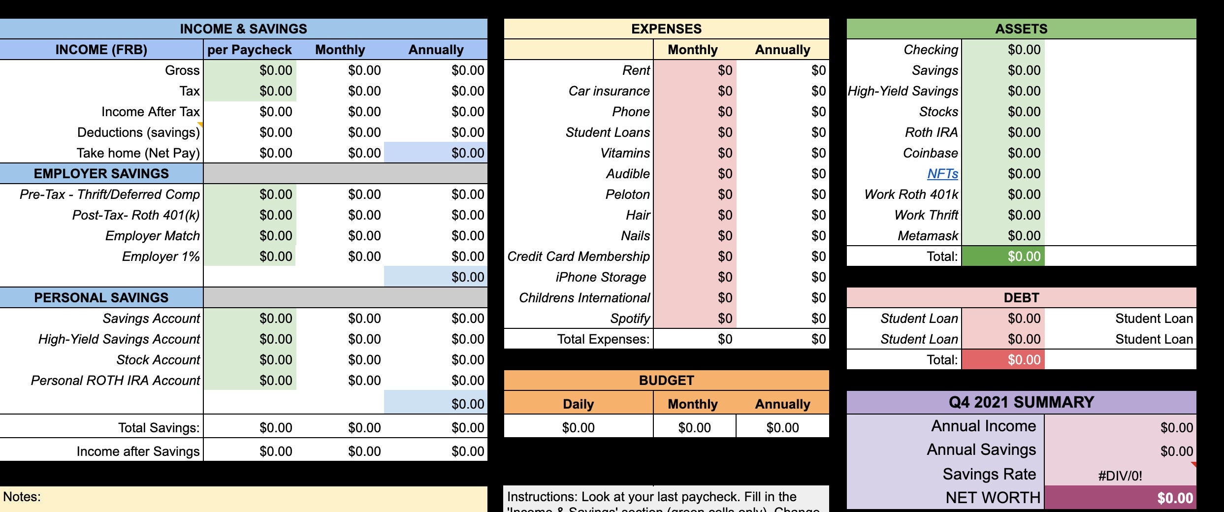 Financial Planning Sheet - Know How Much You Save! - Etsy