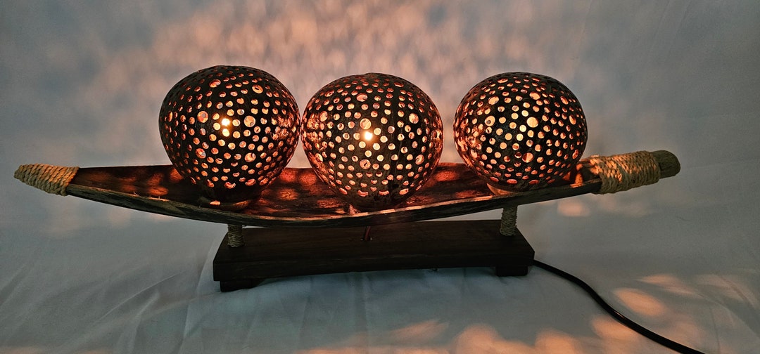 Coconut Decora Lamp , Natural Wood With 3 Bulbs , Handmade - Etsy